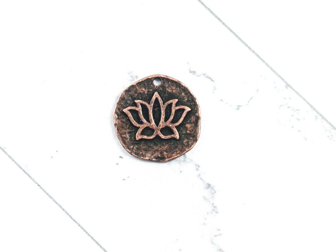 Antique Copper Ox Plated Raised Lotus Flower Hammered Charm, Namaste ...
