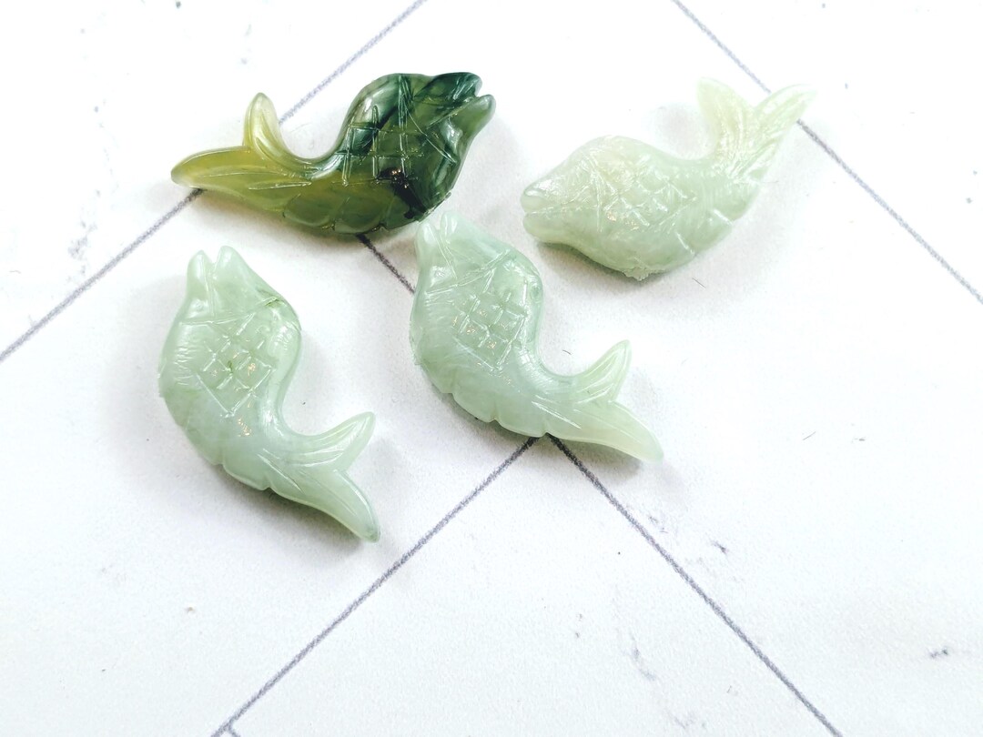 30x14mm Dark and Light Green Jade Acrylic Coy Fish Beads, 4pcs. Ocean ...