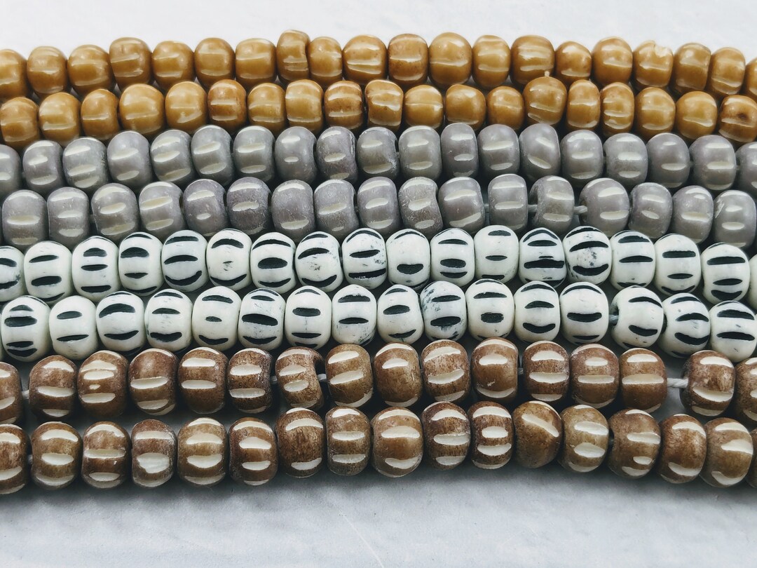 8mm Water Buffalo Bone Striped Beads, Light Brown, Natural, Grey, Dark ...