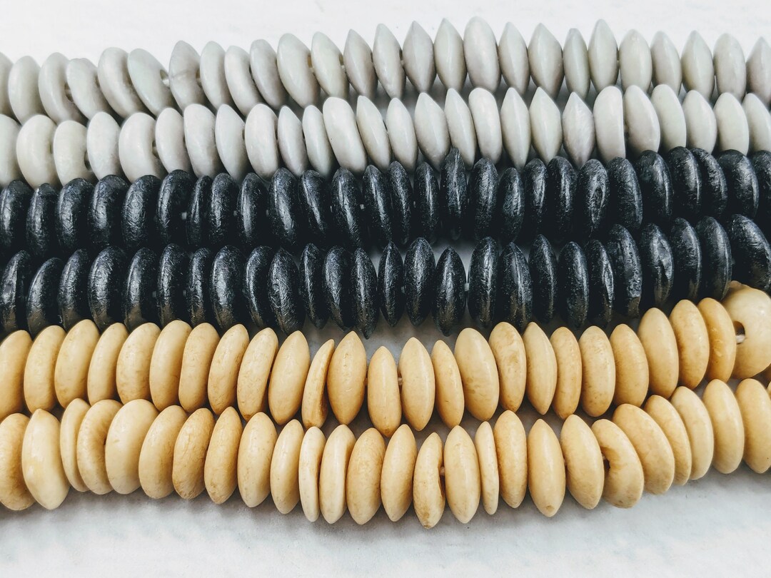 13mm Water Buffalo Bone Rondelle Beads, Disc, Black, Light Antique or ...