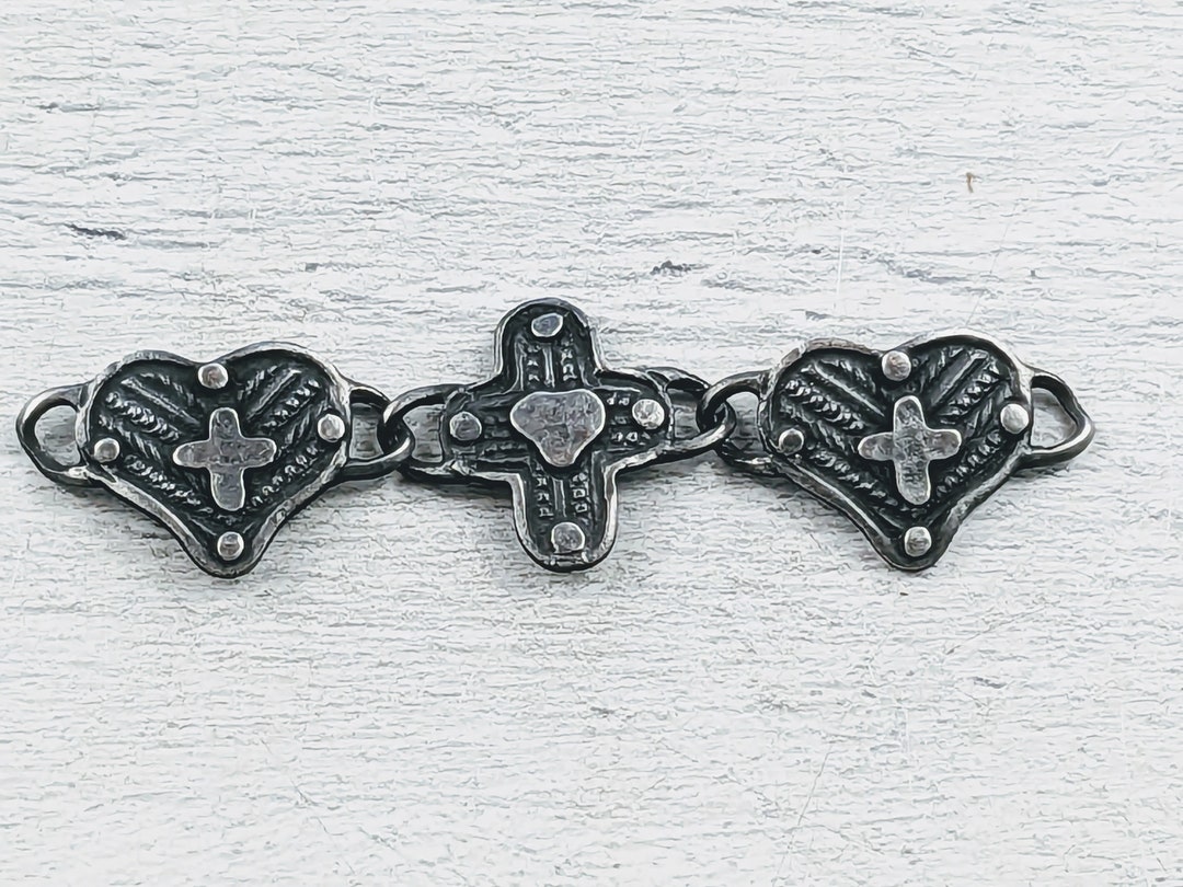 Hand Casted Rustic Cross and Heart Connectors Bracelet Connector, Link ...