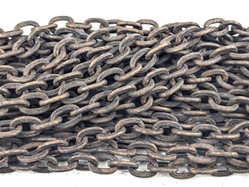 Rustic Brown Plated Ornate Textured Cable Link Chain, 10x14mm, Heavy ...