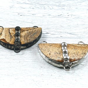 Hand Soldered Half Moon Crescent Picture Jasper Gemstone Connector ...