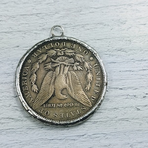 Large Double Mermaid and Eagle Soldered Dollar Coin Pendant, Silver or ...