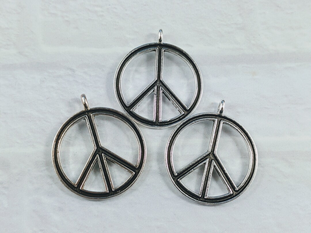 33mm Antique Silver and Black Peace Sign Round Pendants, 3pcs. - Etsy