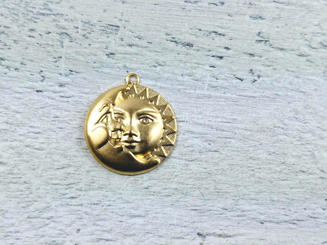 2pcs. Matte Gold Plated Sun and Moon Charm, Solar, Lunar, Moon Face ...