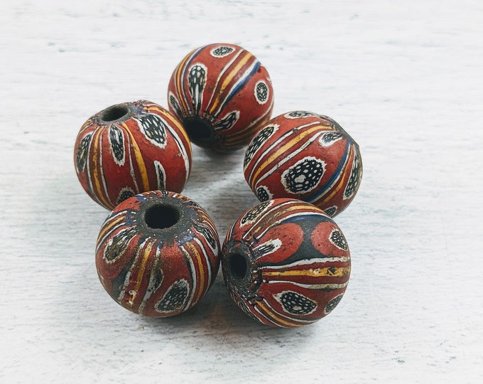 Indonesian Glass Round Beads, Hand Painted, 20mm, 1pc. Large Hole ...