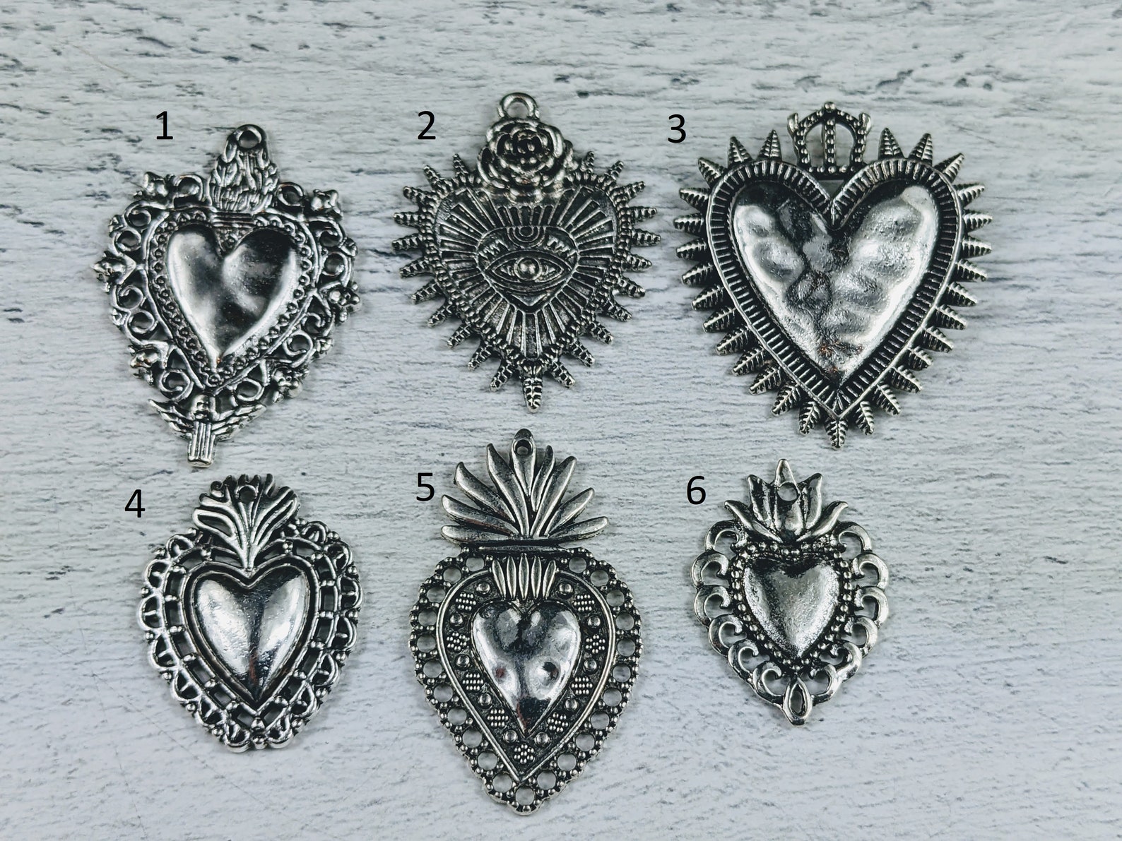 Antique Silver Milagro Ex Voto Heart Charms Sacred Heart - Etsy