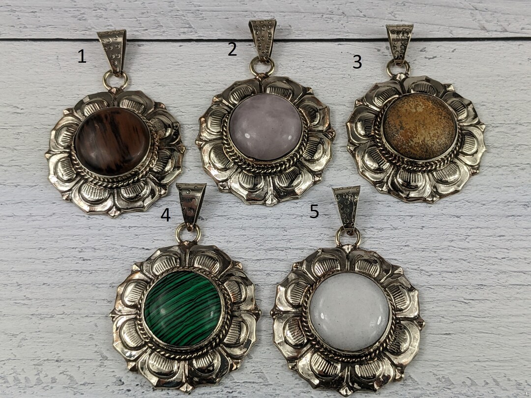 Tibetan Silver and Gemstone Lotus Flower Pendant, Red Jasper, Rose ...