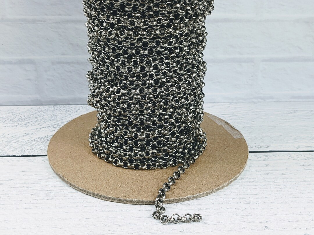 Antique Silver Hammered Round Link Cable Chain, Textured, 6mm - Etsy