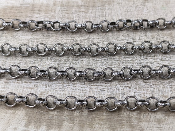 Antique Silver Hammered Round Link Cable Chain Textured 6mm - Etsy