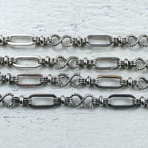 Antique Silver Plated Oval With Twisted Infinity Link Chain, Connector ...