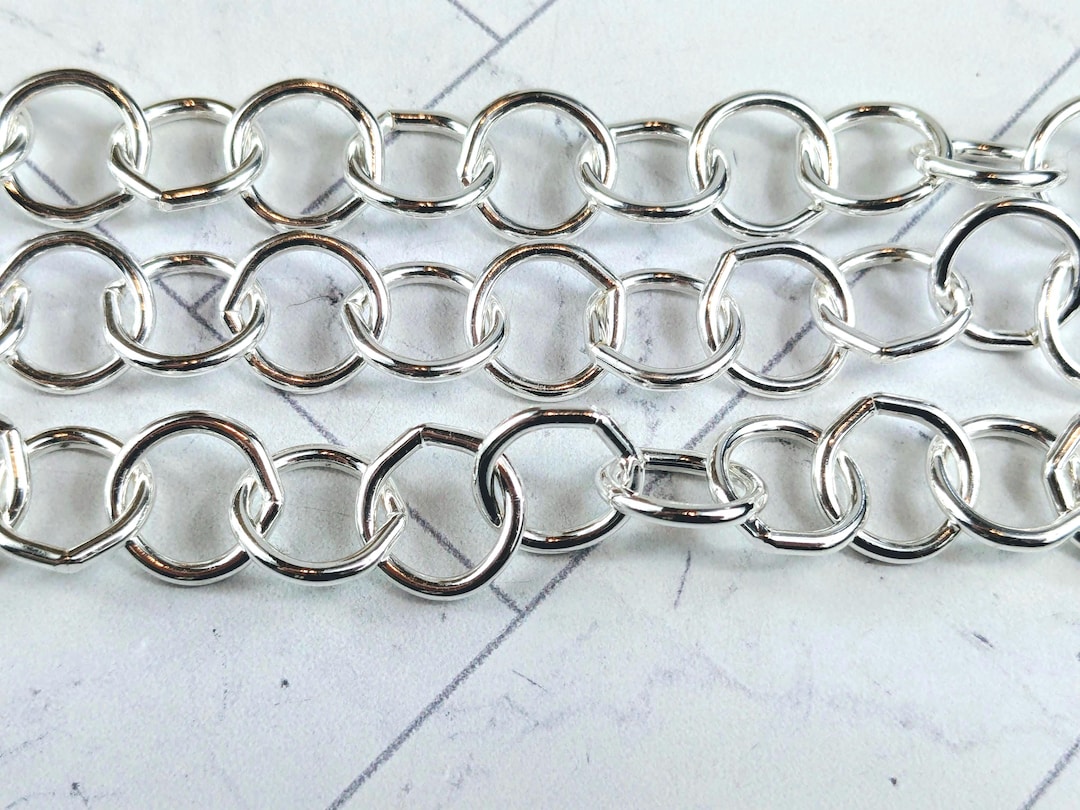 Large Silver Plated Hammered Round Cable Link Chain, 13mm - Etsy