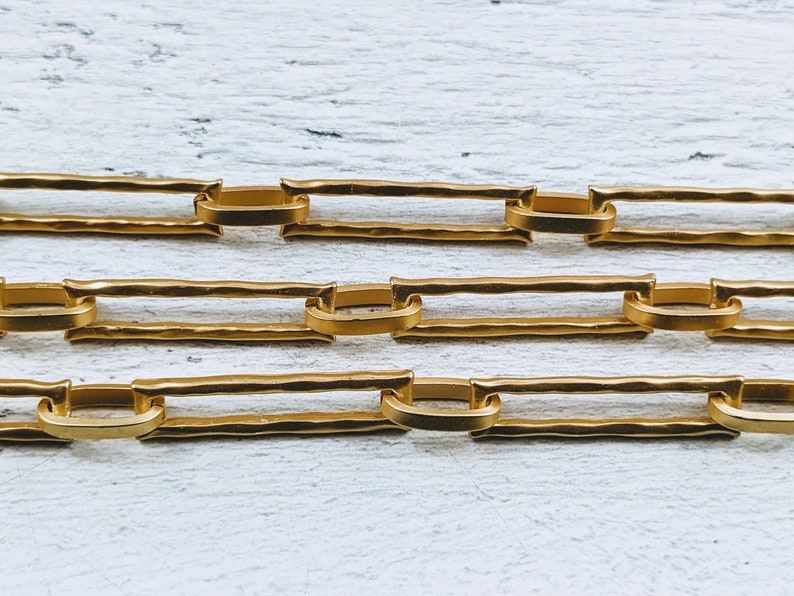 Matte Gold Hammered Rectangle Link Chain 28x6mm Long Links - Etsy