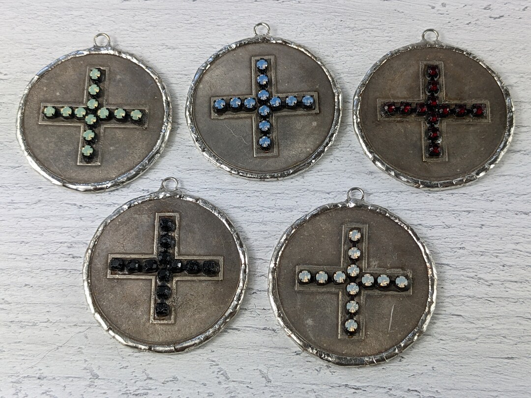 Hand Soldered Replica Cross Coin With Czech Crystal Rhinestone Pendants ...