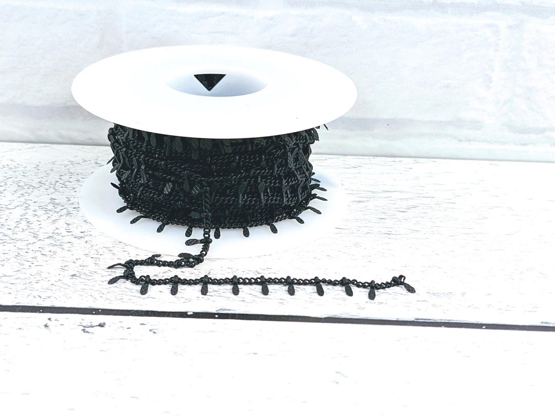 Matte Black Textured Fringe Chain, Dainty, Paddle, Curb Chain - Etsy