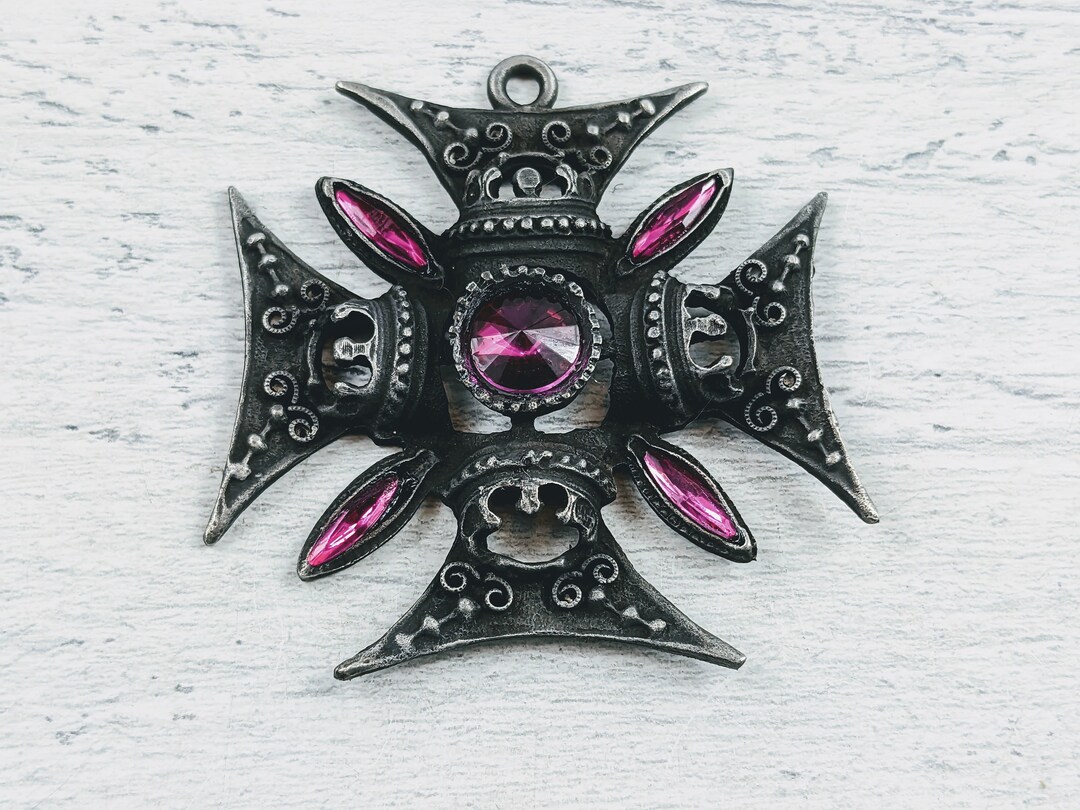 Large Hand Casted Ornate Gothic Cross With Fuchsia Pink - Etsy