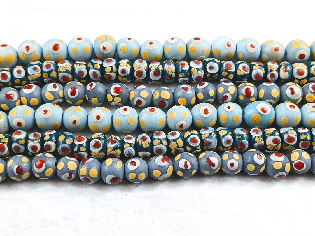 Hand Painted Indonesian Glass Beads, Round, Rondelle, 1 Strand, Ethnic ...