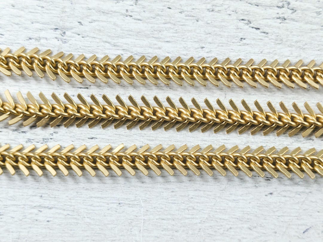 9mm Matte Gold Plated Fishbone Chain, Fishbone Chain, Herringbone ...