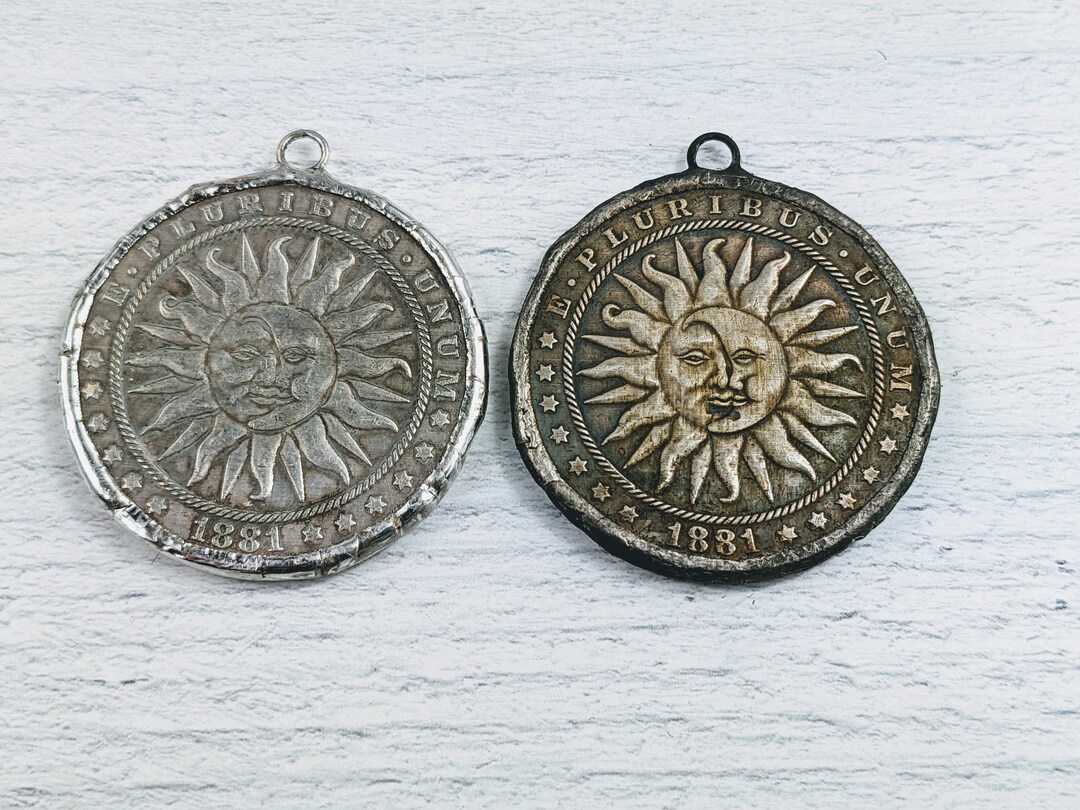 Hand Soldered Sun and Moon Replica Coin Pendant, Silver or Patina ...