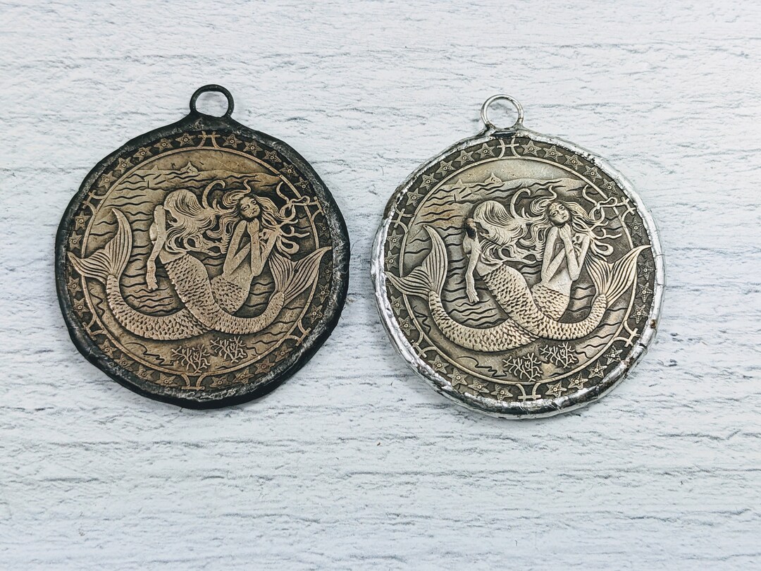 Large Double Mermaid and Eagle Soldered Dollar Coin Pendant, Silver or ...