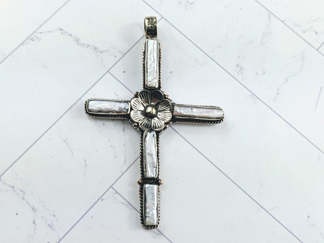 Freshwater Pearl and Silver Tibetan Cross Pendant, Religious, Spiritual ...