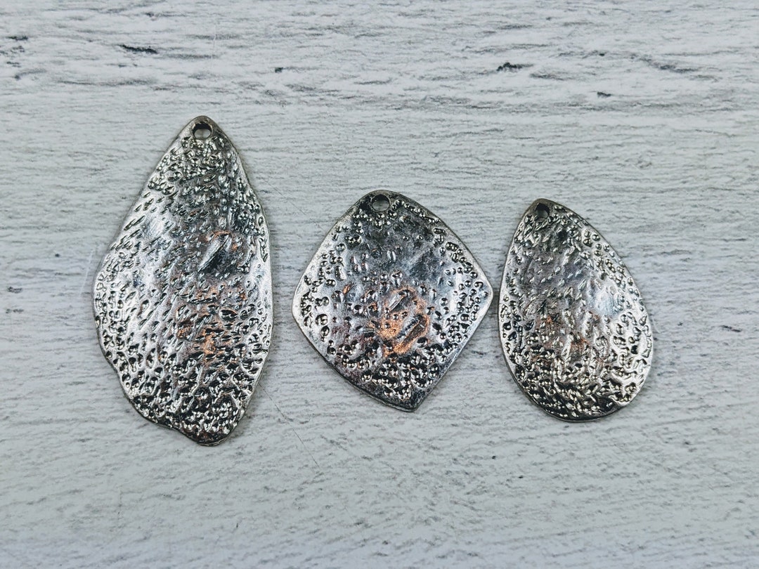 Antique Silver Textured Charms Pendant Wavy Diamond Drop - Etsy