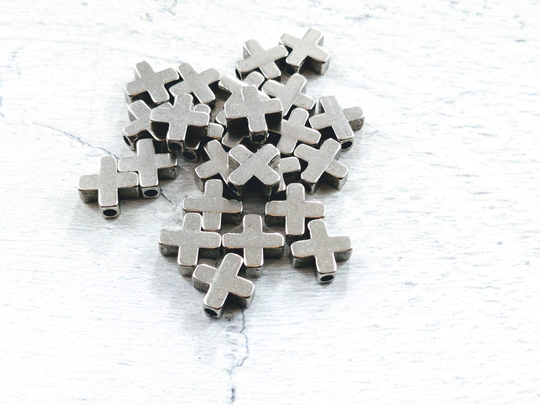 Antique Silver Ox Plated Small Cross Beads, 10pcs. 8mm, Spiritual ...