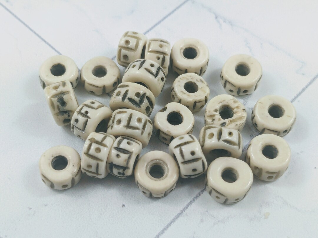 Hand Carved Greek Key Design Grooved Water Buffalo Bone Rondelle Beads ...