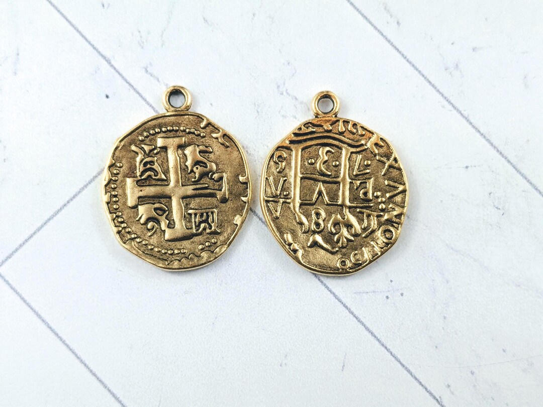 3pcs. Antique Gold Plated Roman Coin Cross Double Sided Charms ...