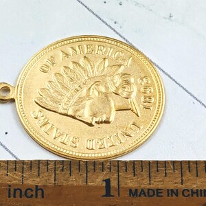 Matte Gold Plated Native Replica Coin Pendant, Metal Stamping, 31mm ...