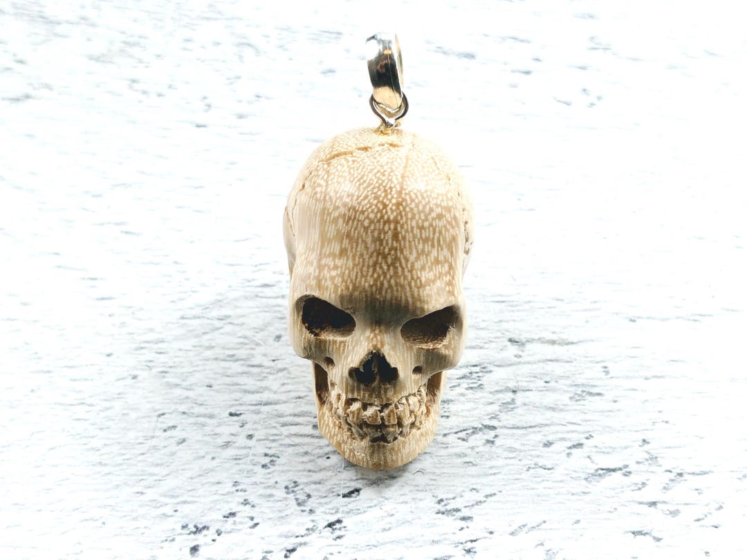 Hand Carved Aspen Wood Carved Skull Pendant, Ethnic, Approx. 26x30mm ...