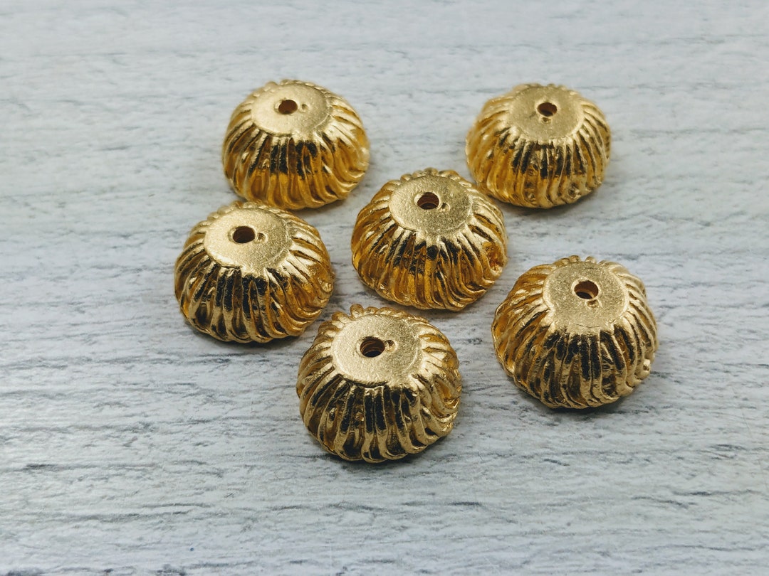 Matte Gold Plated Vintage Metal Casting Spiral Bead Caps, 2pcs, Ornate ...