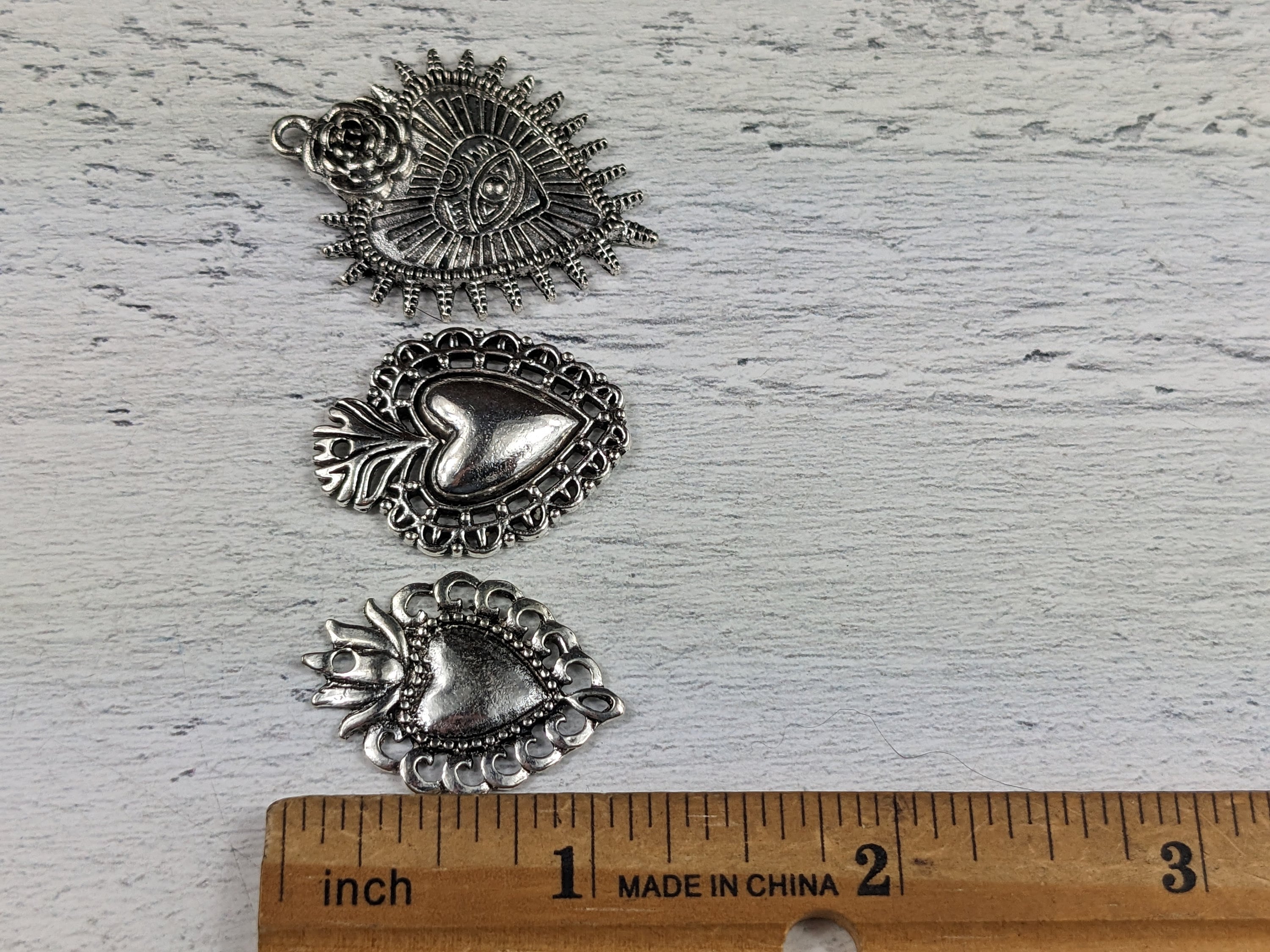 Antique Silver Milagro Ex Voto Heart Charms Sacred Heart - Etsy