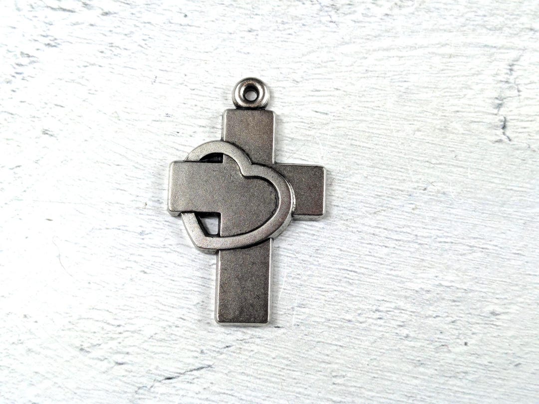 Antique Silver Ox Plated Heart Cross Pendant, Love, Spiritual, Charm ...