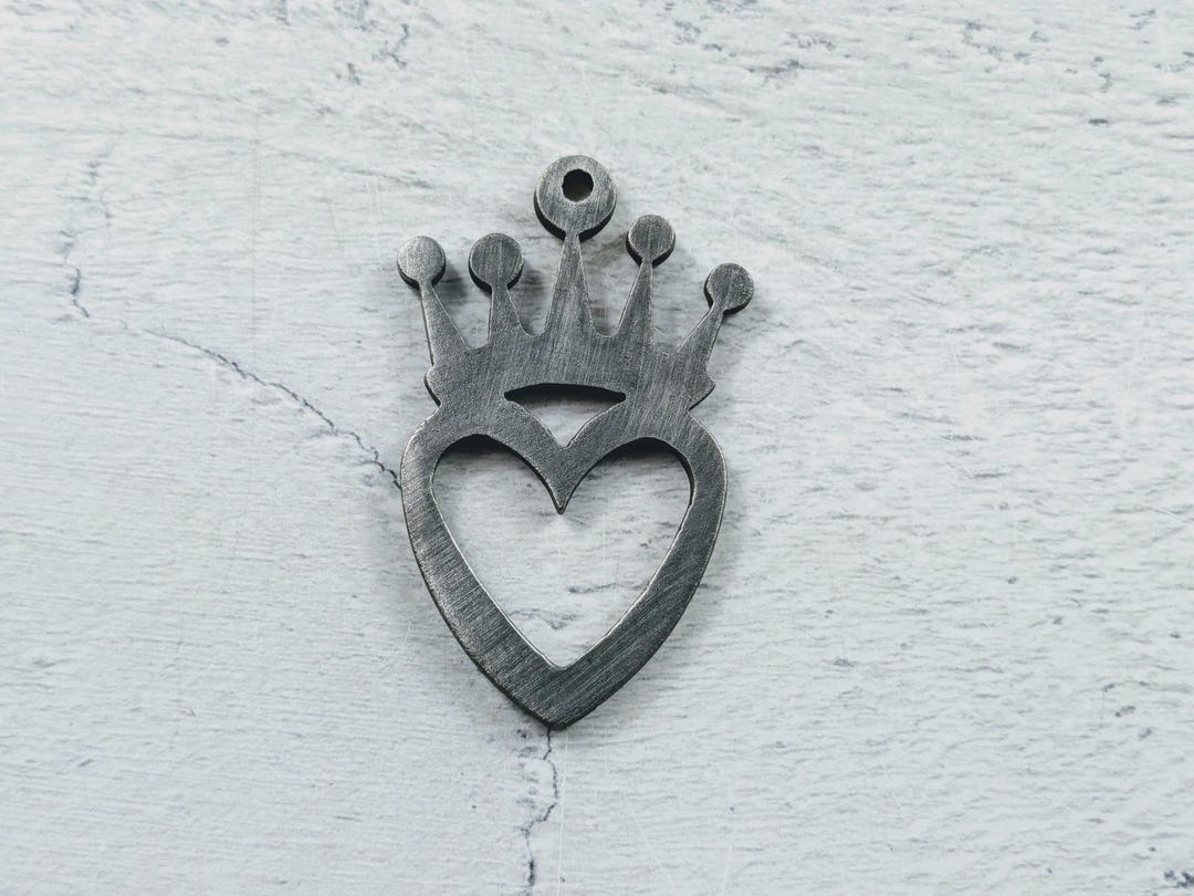Patina Rustic Large Royal Crown Heart Charm, Pendant, Cutout Design ...