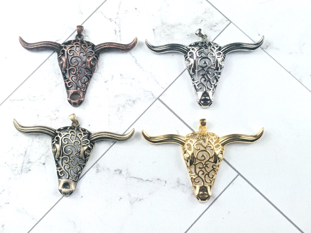 2pcs. Ornate Filigree Longhorn Pendants, Western, Steer, Satin Matte ...