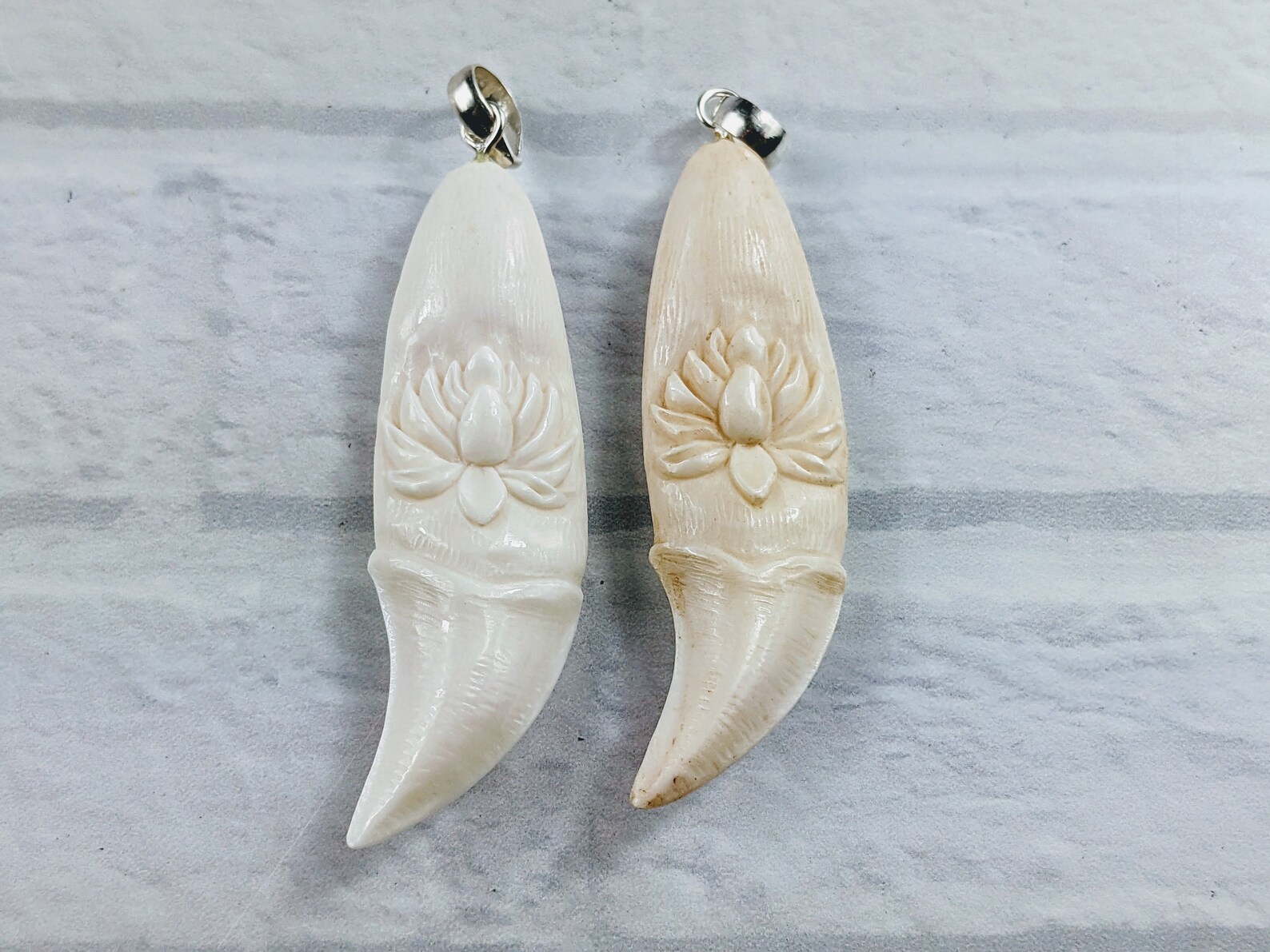 Hand Carved Buffalo Bone Sacred Heart or Lotus Flower Claw Pendant ...