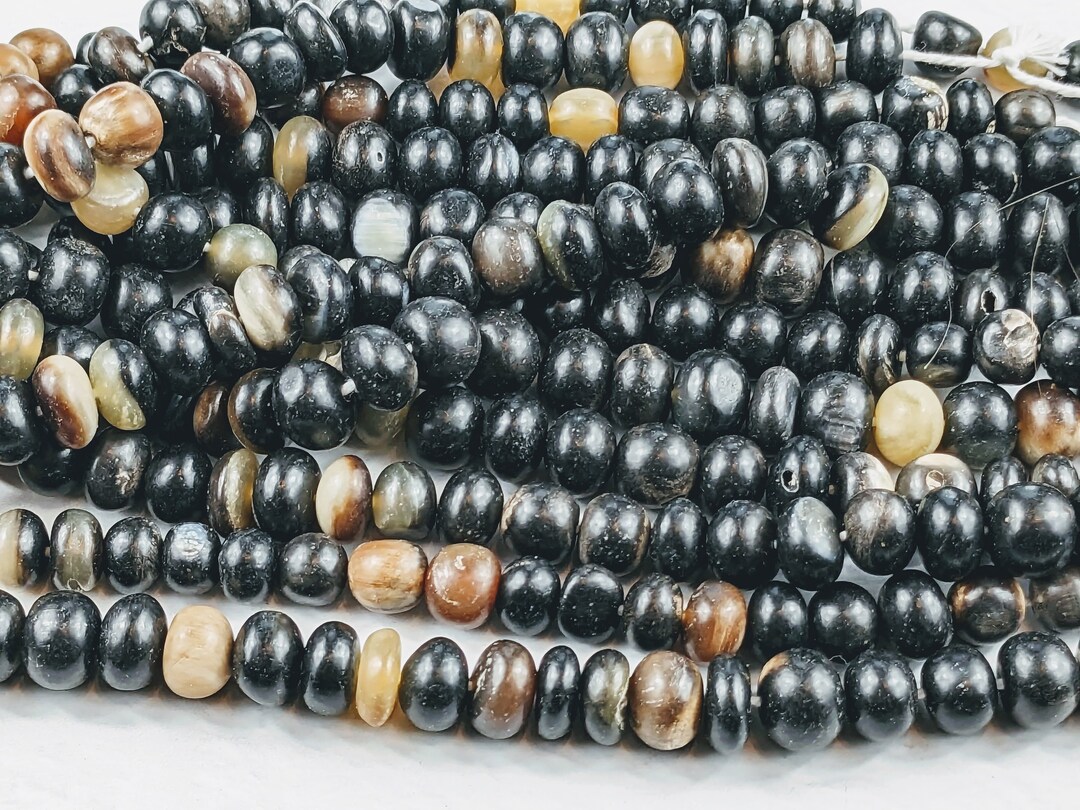 Rondelle Black and Natural Water Buffalo Horn Beads, 1 Strand, Approx ...