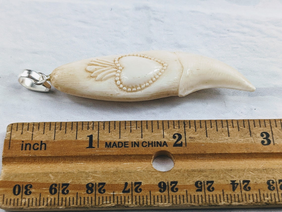 Hand Carved Buffalo Bone Sacred Heart or Lotus Flower Claw Pendant ...