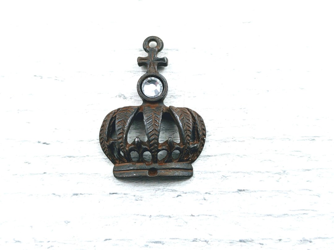 Rustic Brown Plated Royal Crown With Cross and Rhinestone Charm ...
