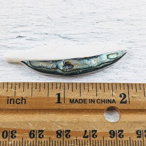 Hand Carved Buffalo Bone and Abalone Shell Feather Pendant, Paua ...