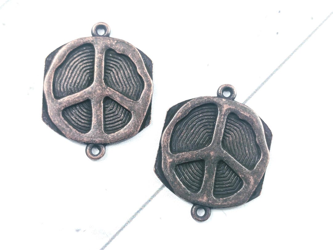 3pcs. Antique Copper Ox Plated Peace Sign Connectors, Links, Textured ...