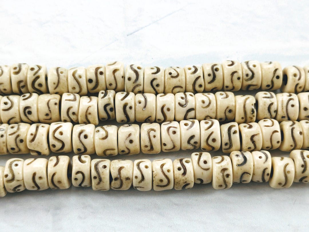 Hand Carved Wavy Design Grooved Water Buffalo Bone Rondelle Beads, 1 ...