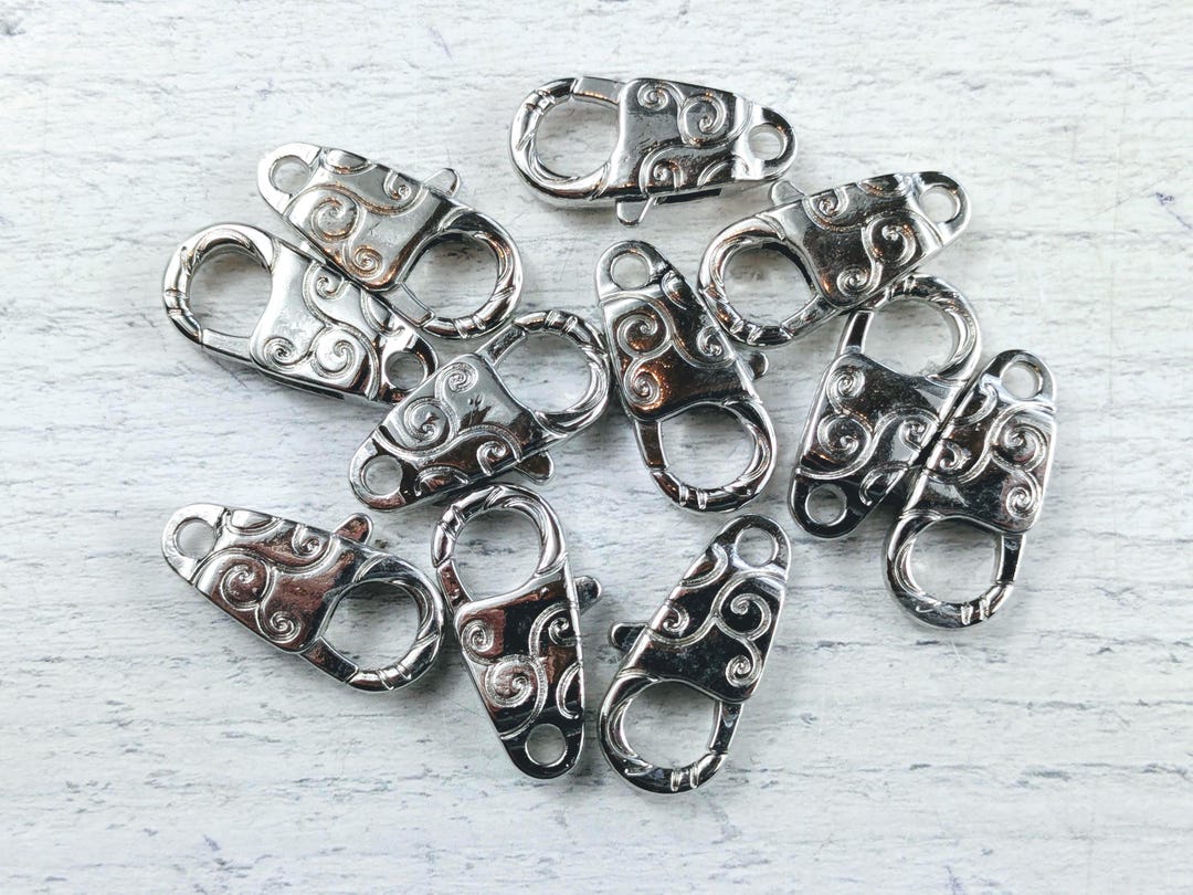 3pcs. Antique Silver Ornate Grooved Lobster Clasps, Jewelry Clasp ...