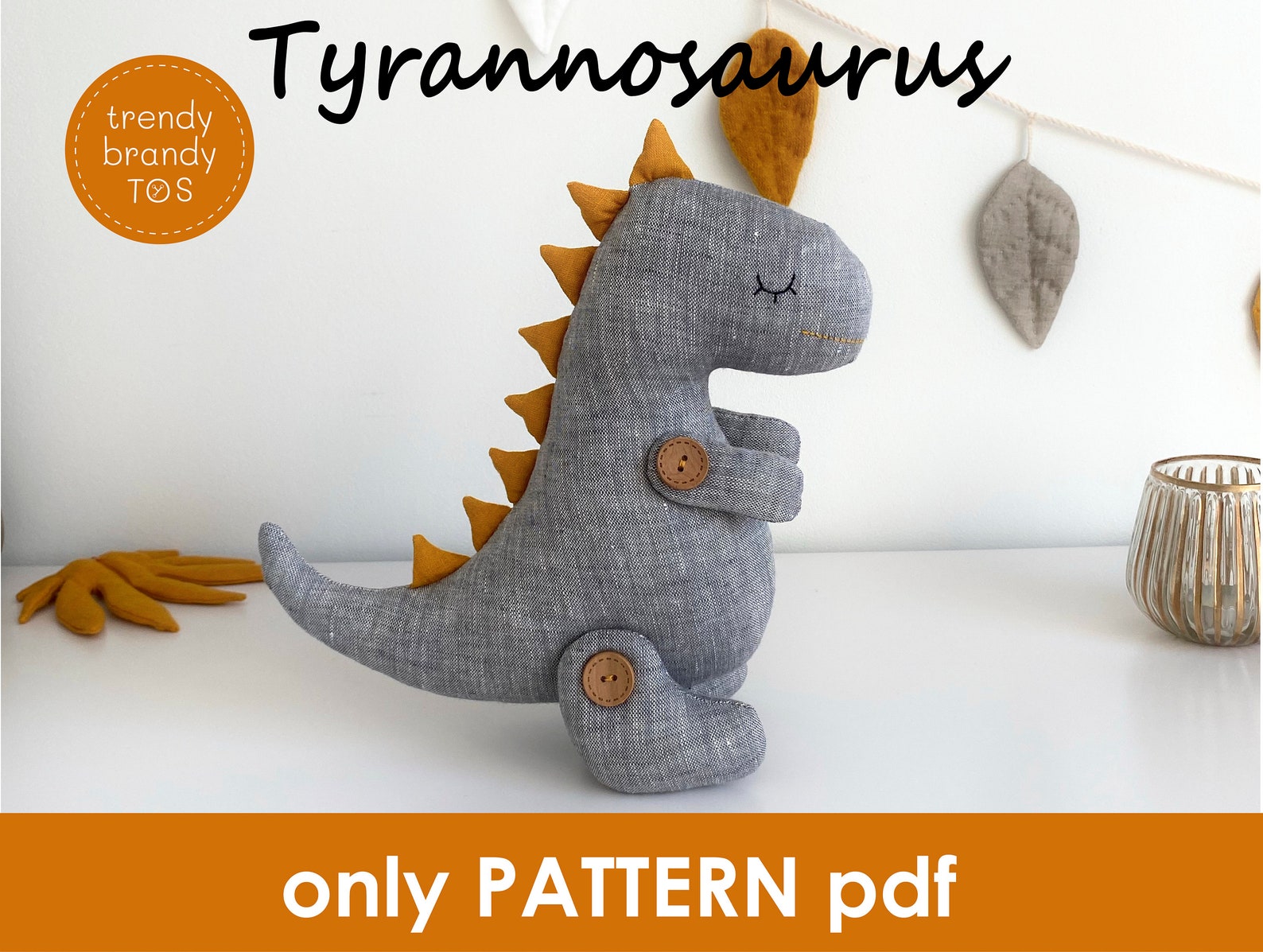 Tyrannosaurus T-rex PDF Pattern Dinosaur Linen Toy Sewing - Etsy UK