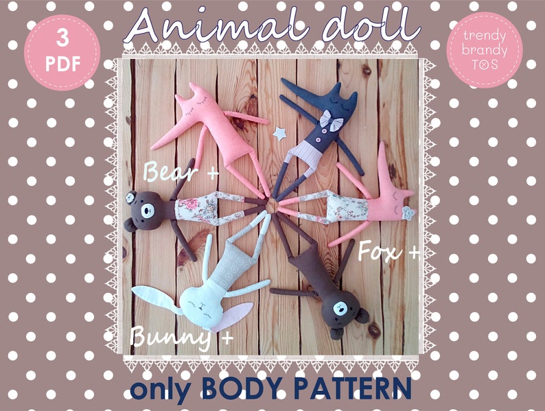 3 PDF Patterns Stuffed Animal Doll Bear Bunny Fox Rag Doll - Etsy