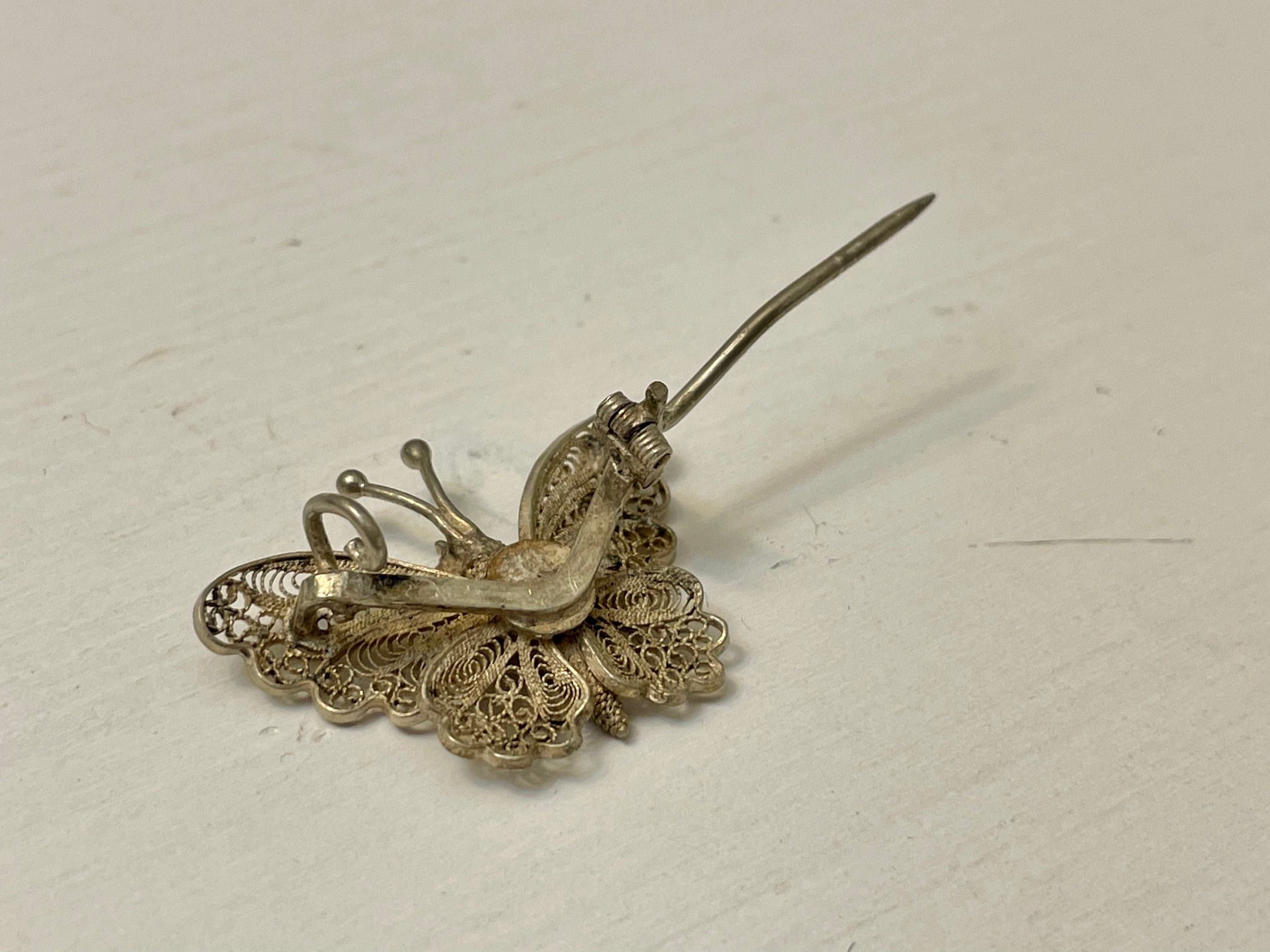 Antique Victorian Filigree Butterfly Brooch Pin Silver C Clasp Tube ...