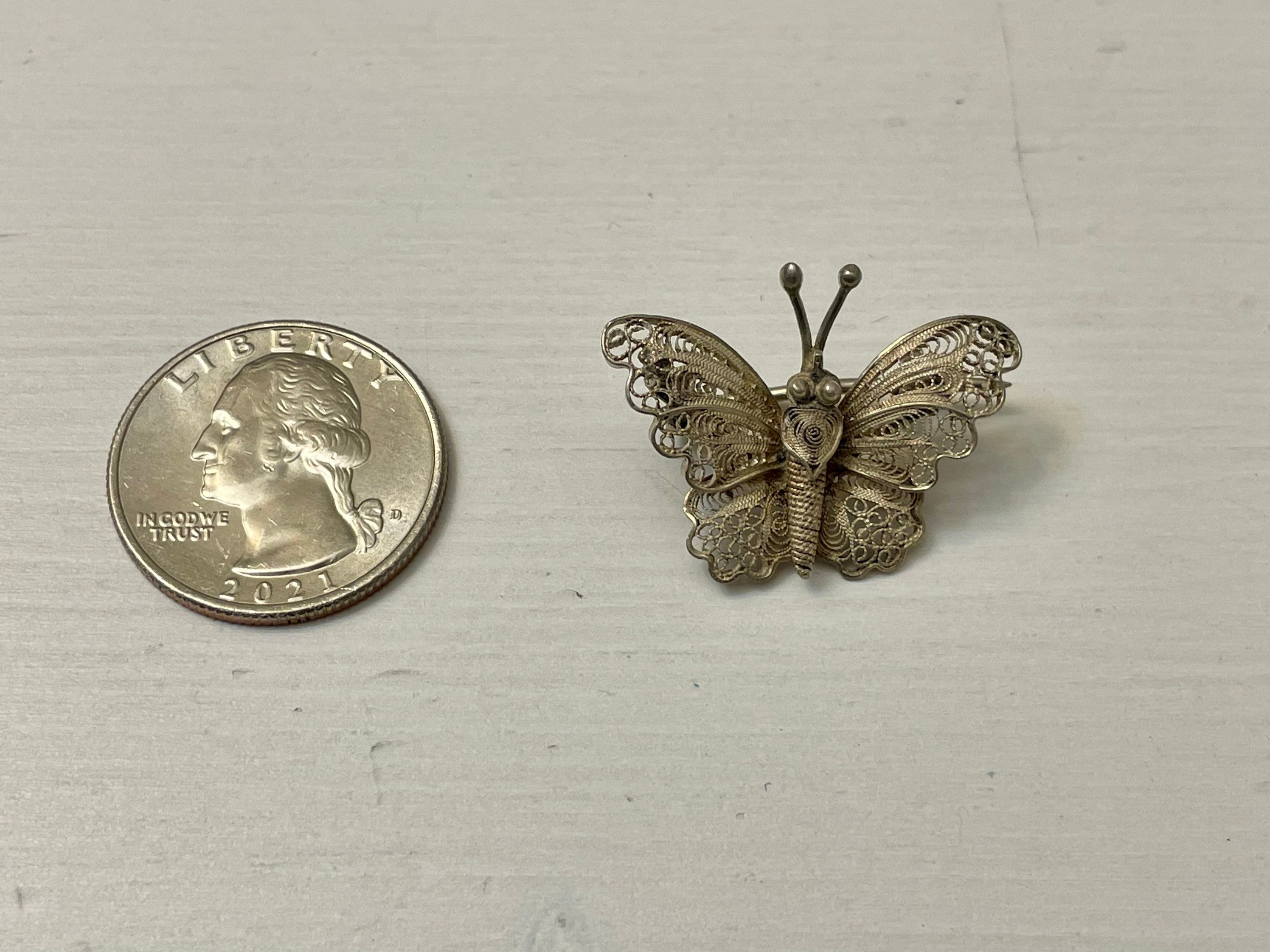 Antique Victorian Filigree Butterfly Brooch Pin Silver C Clasp Tube ...