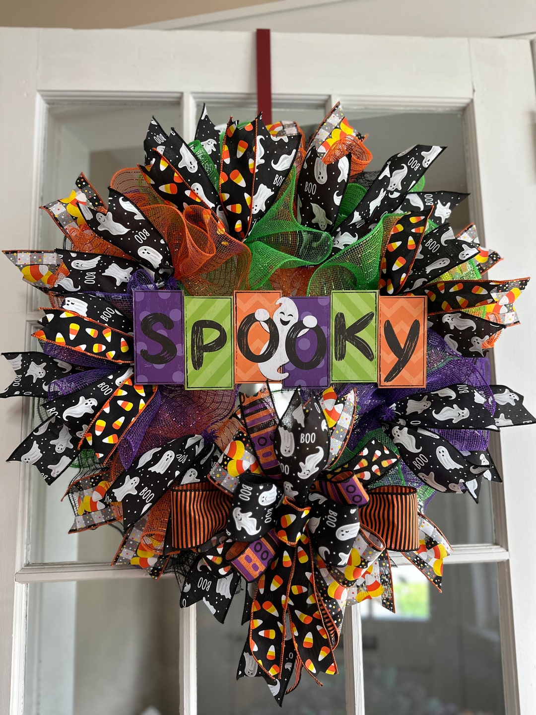 Spooky Halloween Wreath Ghost Halloween Door Wreath Skelton - Etsy